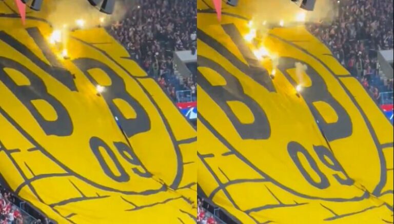 Ultras del PSG queman la pancarta del Dortmund previo al partido