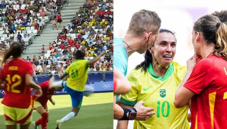 Marta recibe la roja por una patada terrible en el Brasil vs. España
